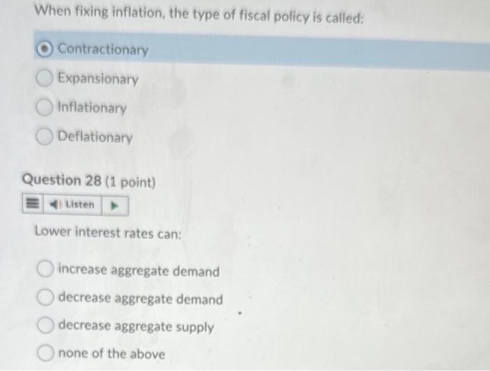 Solved When fixing inflation, the type of fiscal policy is | Chegg.com