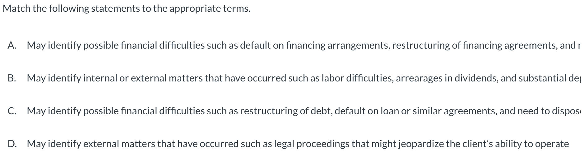 Solved Match the following statements to the appropriate | Chegg.com