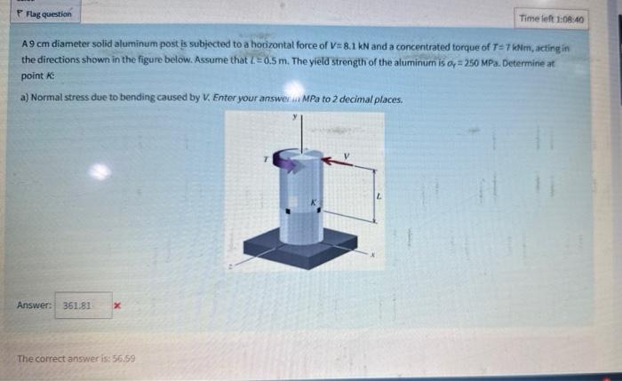 Solved A 9 cm diameter solid aluminum post is subjected to a | Chegg.com