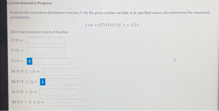 Solved Evaluate the cumulative distribution function. F, for | Chegg.com