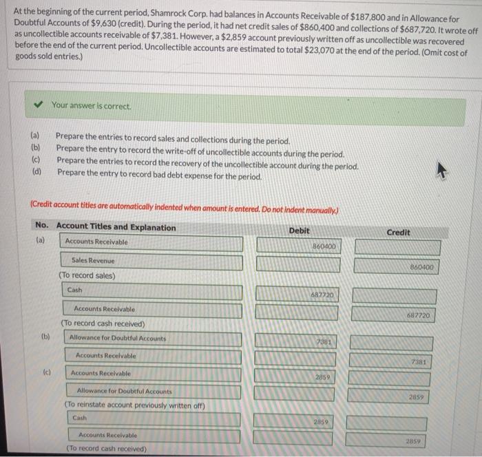 Solved At the beginning of the current period, Shamrock | Chegg.com