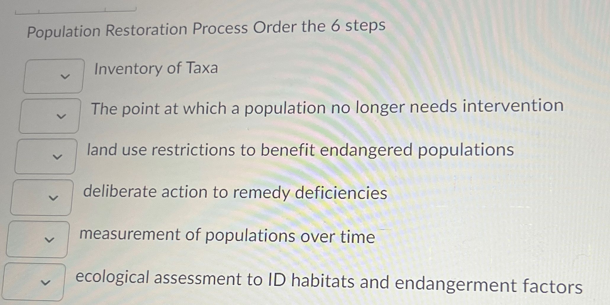 Solved Population Restoration Process Order the 6 ﻿steps | Chegg.com