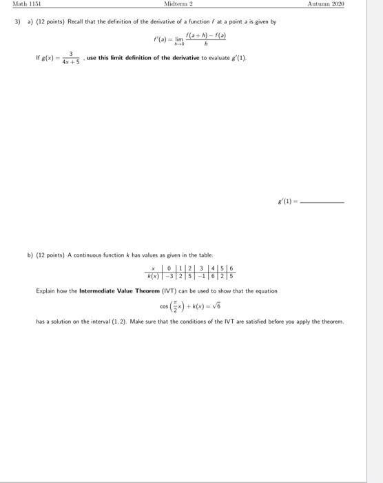 Solved 3) a) (12 points) Recall that the definition of the | Chegg.com