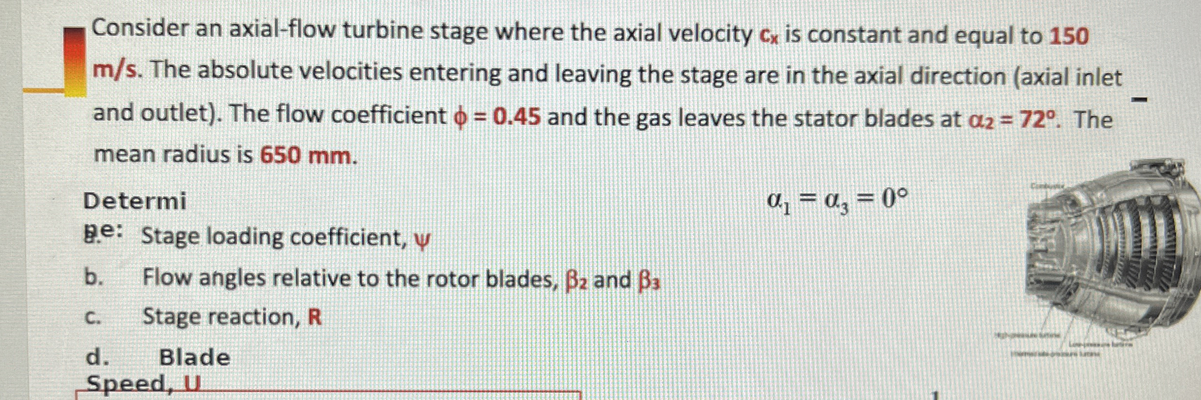 Solved Consider an axial-flow turbine stage where the axial | Chegg.com