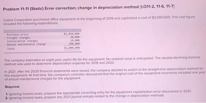 Solved Problem 11-11 (Static) Error correction; change in | Chegg.com