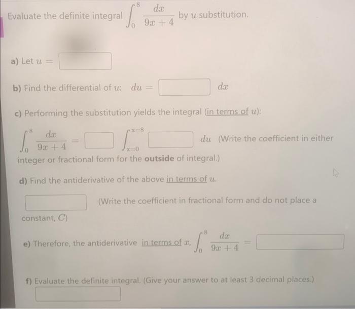 Solved Evaluate: ∫12(4x+1)2 by u-substitution. a) Let u= b) | Chegg.com Solved Evaluate: ∫12(4x+1)2 by u-substitution. a) Let u= b) | Chegg.com