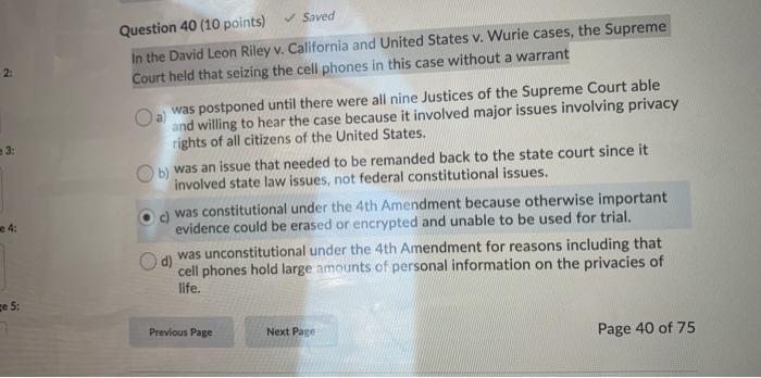 Solved Saved 2: 3: Question 40 (10 points) In the David | Chegg.com