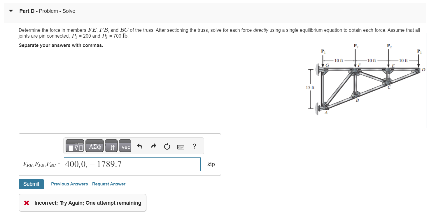Solved Part D - ﻿Problem - ﻿SolveDetermine the force in | Chegg.com