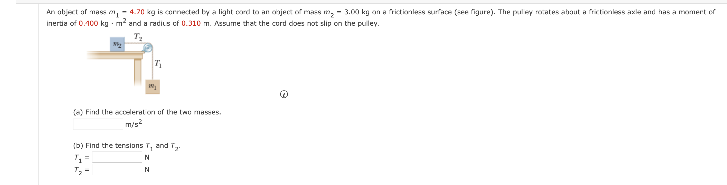 Solved inertia of 0.400kg*m2 ﻿and a radius of 0.310m. | Chegg.com