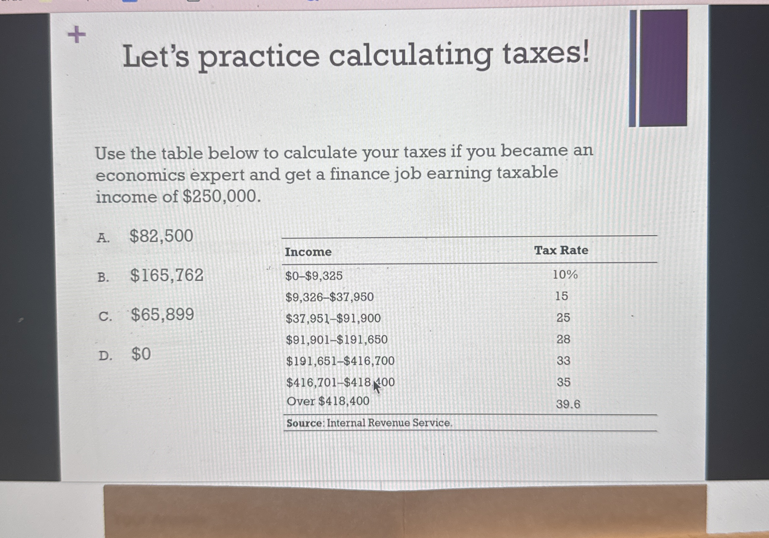 Solved Let's practice calculating taxes!Use the table below | Chegg.com