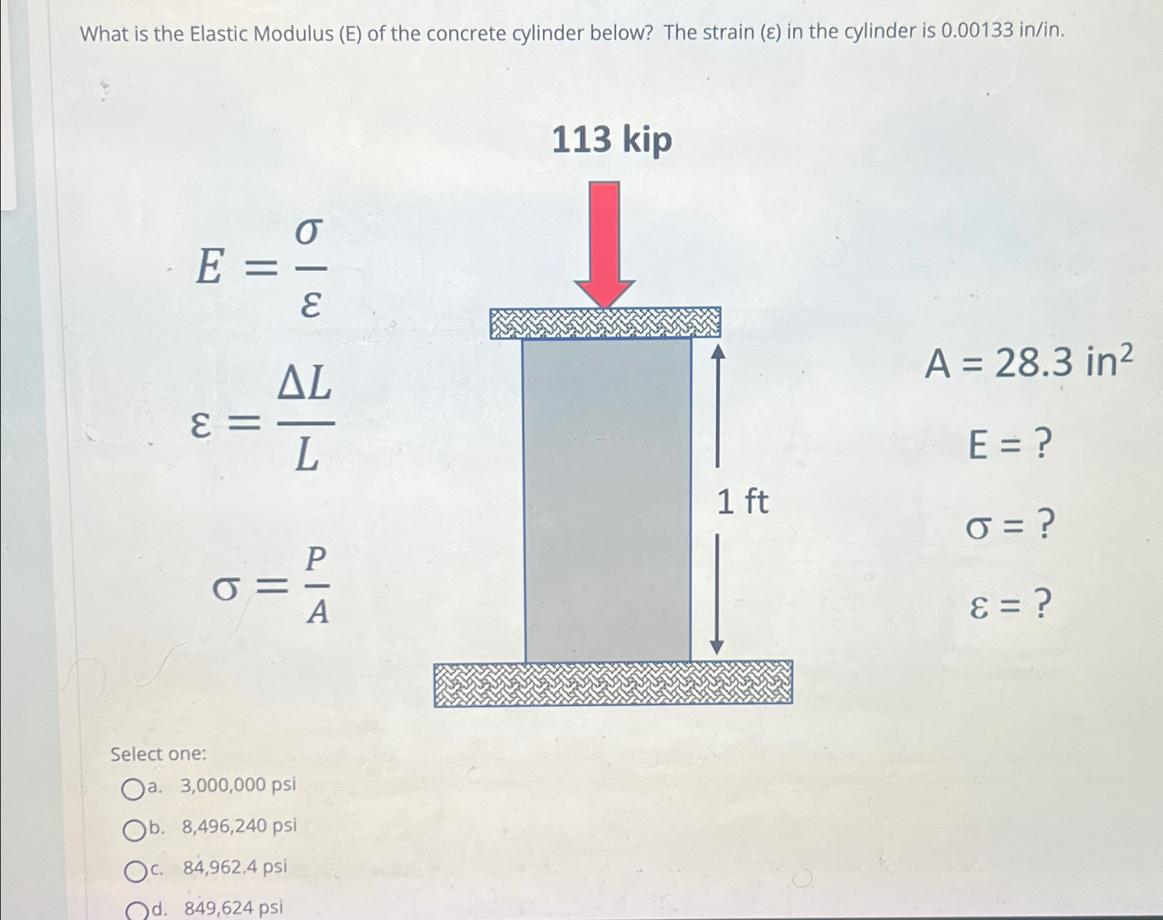 Solved What is the Elastic Modulus ( E ) ﻿of the concrete | Chegg.com