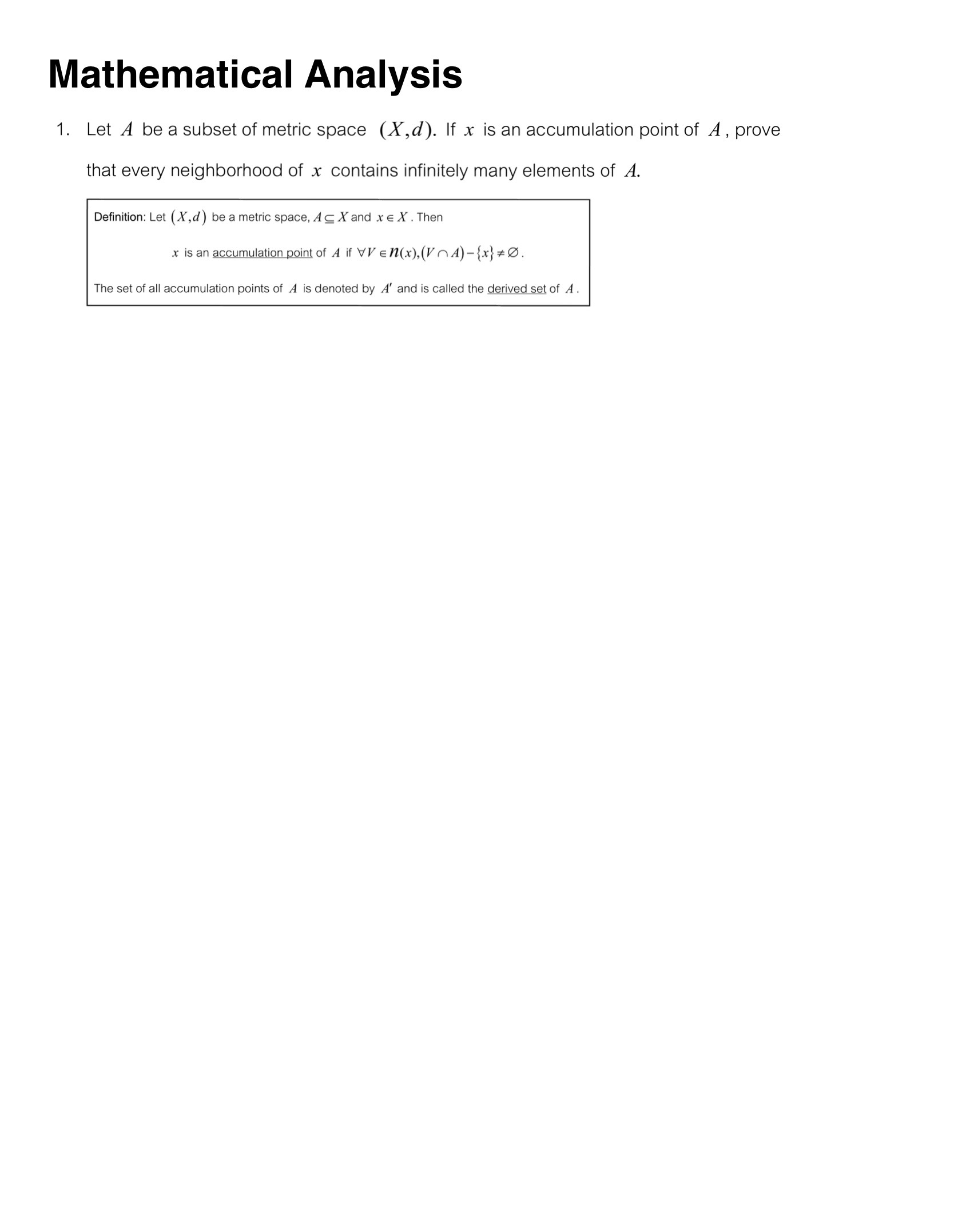 Solved Mathematical AnalysisLet A ﻿be a subset of metric | Chegg.com