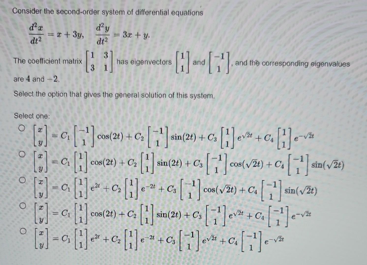 Solved Consider the second-order system of differential | Chegg.com
