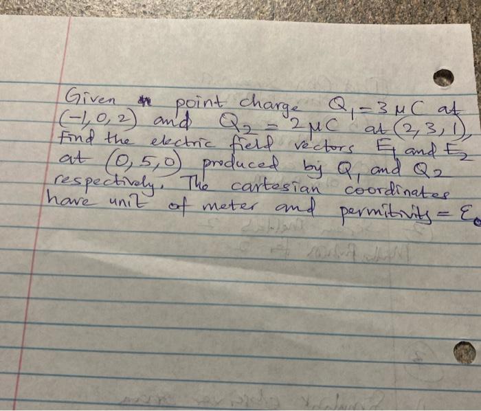 Solved Given the point charge Q1=3μC at (−1,0,2) and Q2=2μC | Chegg.com