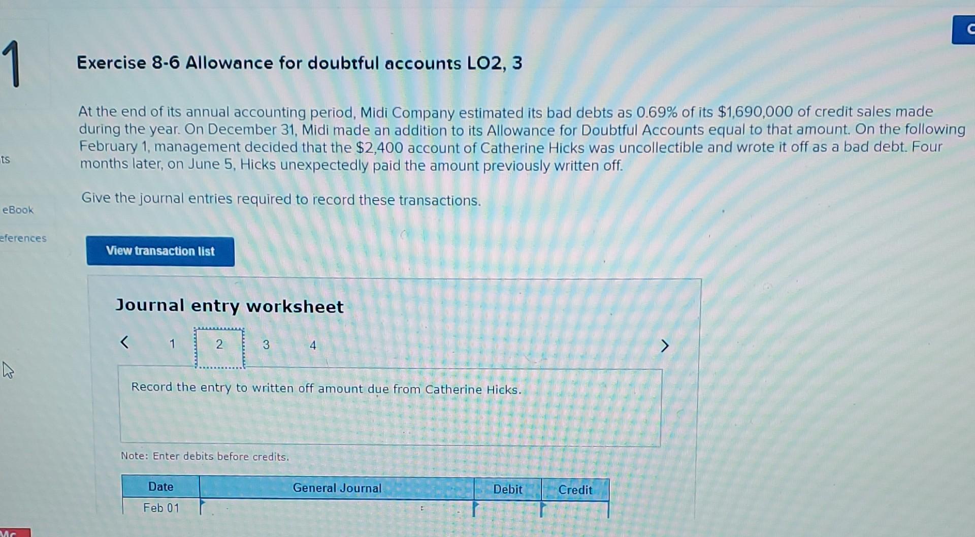 Solved Exercise 8-6 Allowance for doubtful accounts LO2, 3 | Chegg.com