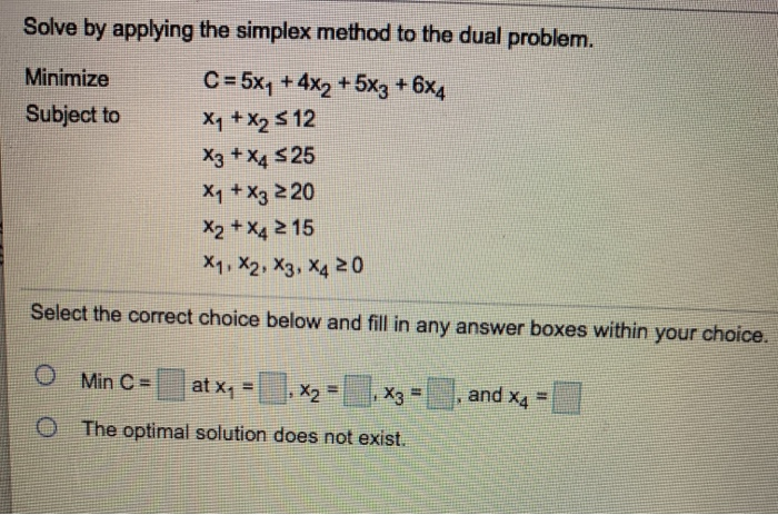 Solved Solve by applying the simplex method to the dual | Chegg.com