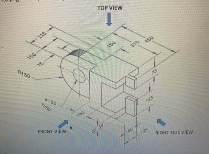 Solved how to draw this in the 3 standard view on autocad | Chegg.com