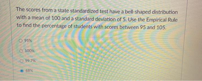 Solved The scores from a state standardized test have a | Chegg.com