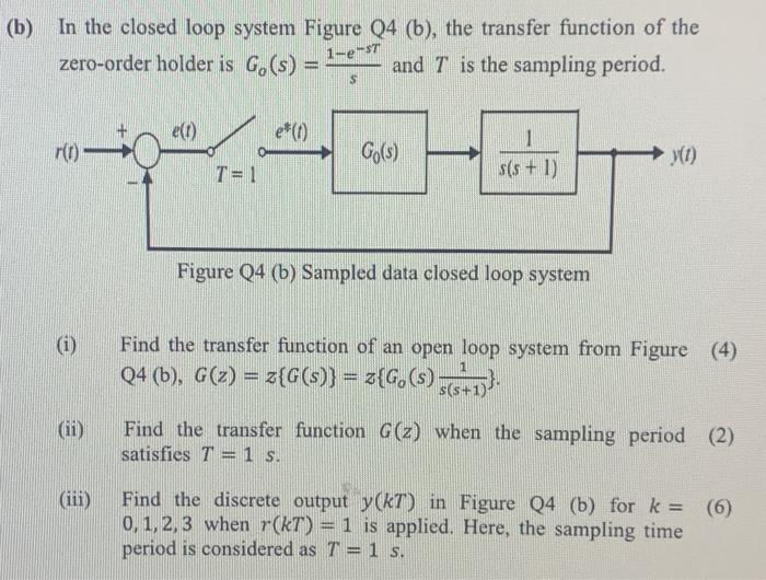Solved (b) In the closed loop system Figure Q4 (b), the | Chegg.com