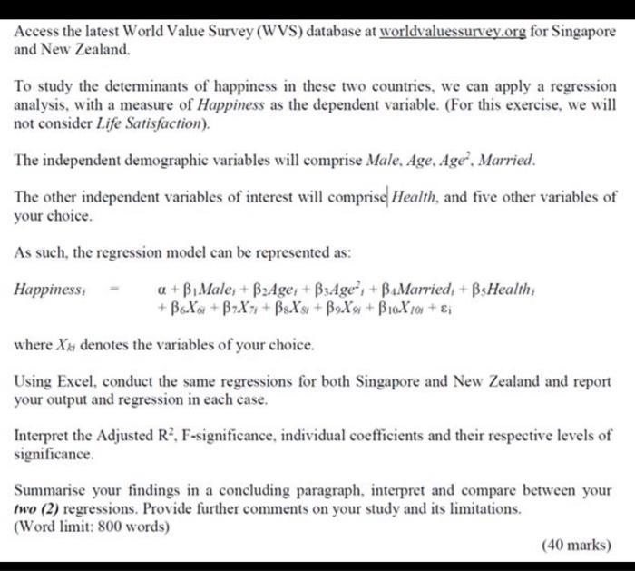 Access the latest World Value Survey (WVS) database | Chegg.com