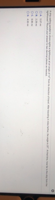 Solved A ship sailing parallel to shoresights a lighthouse | Chegg.com