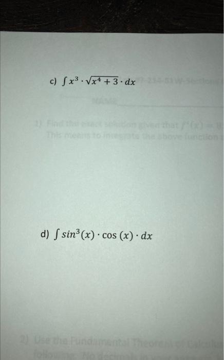 Solved Intergrate the following by using U-substitution, | Chegg.com