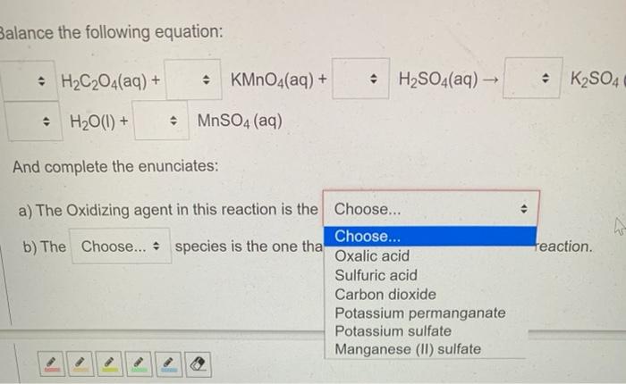 Solved Balance the following equation: • H2C2O4(aq) + | Chegg.com
