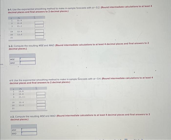 Solved b-1. Use the exponential smoothing method to make | Chegg.com