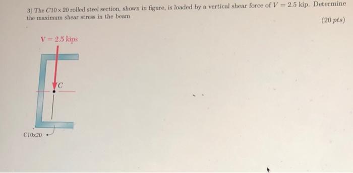 Solved 3) The C10 x 20 rolled steel section, shown in | Chegg.com