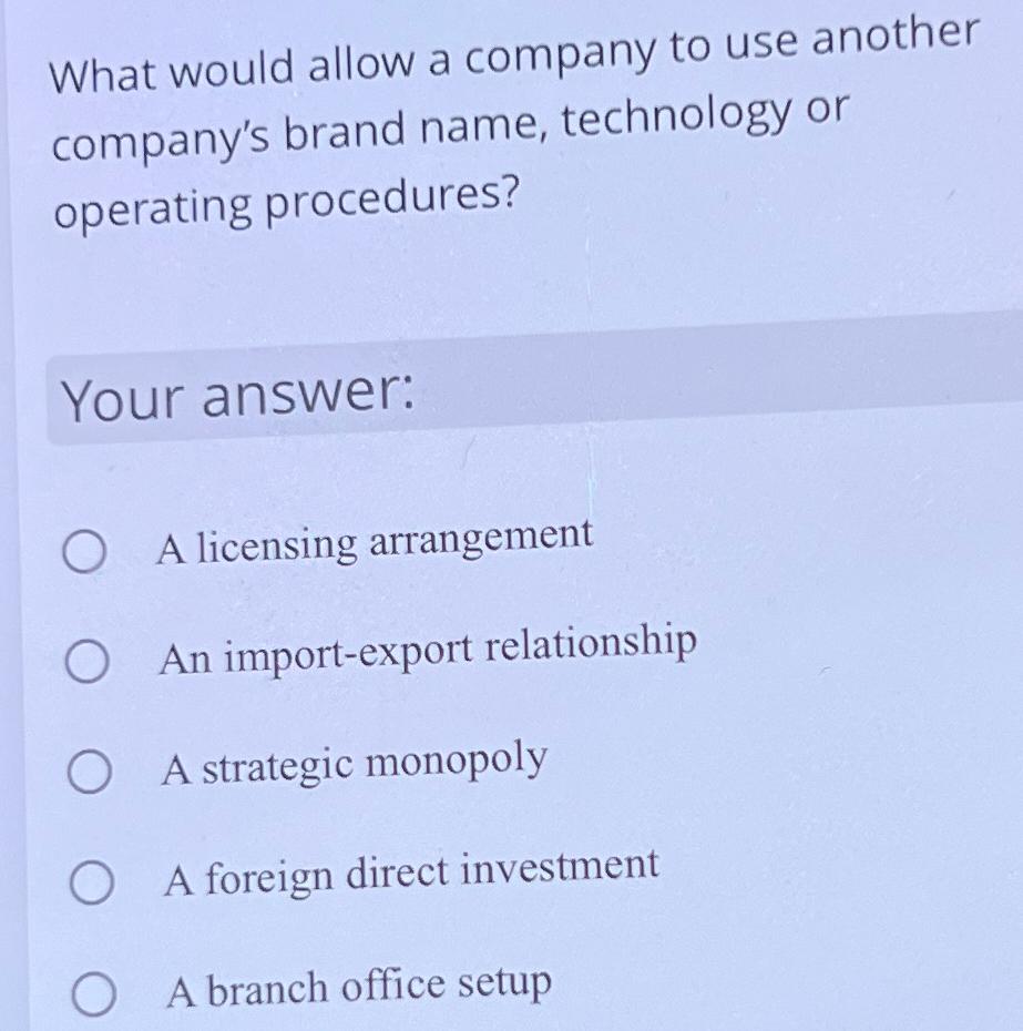 Solved What would allow a company to use another company's | Chegg.com