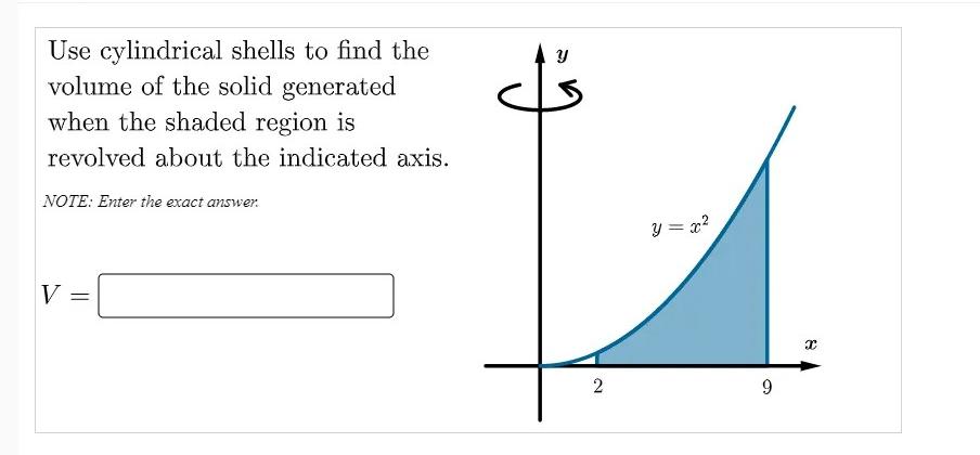 Solved Use cylindrical shells to find the volume of the | Chegg.com