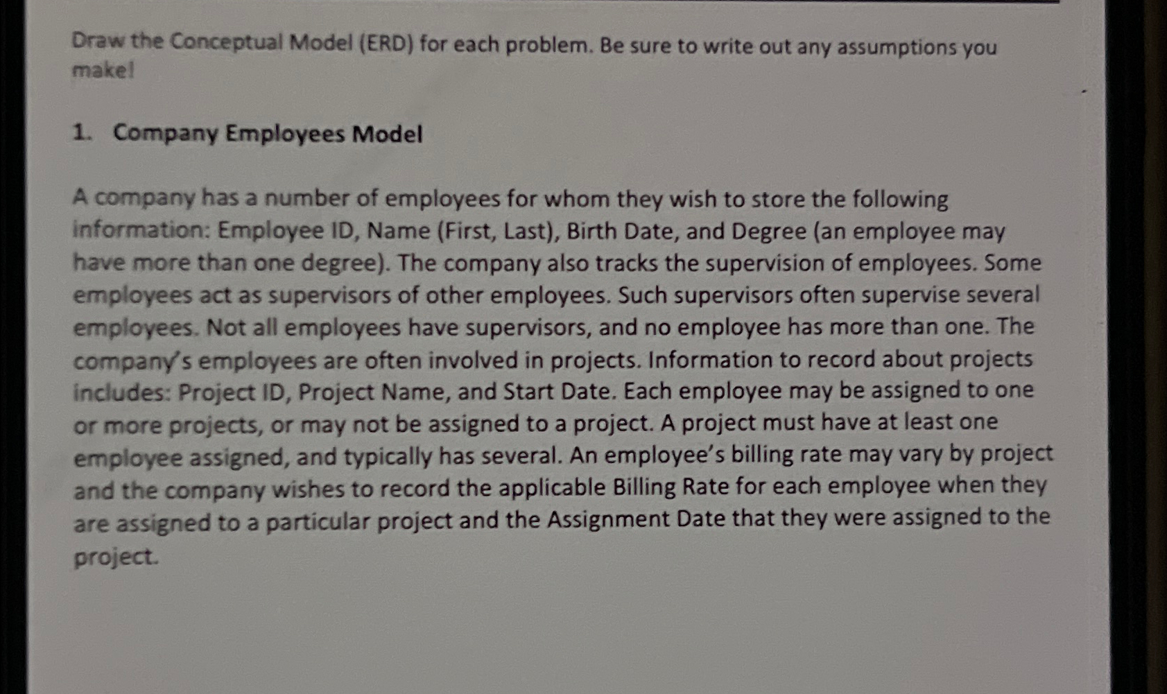 Solved Draw the Conceptual Model (ERD) ﻿for each problem. Be | Chegg.com