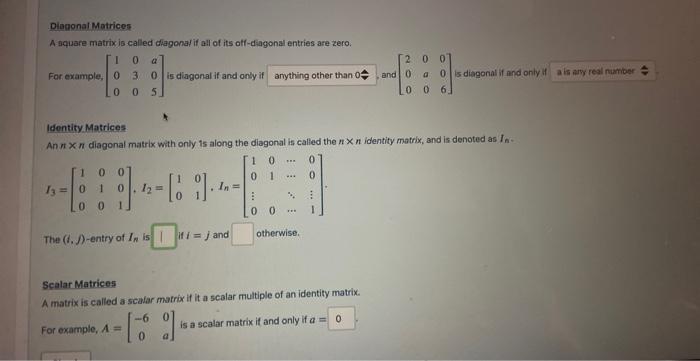 Solved Dianonal Matrices A aquare matrixis called diagonat | Chegg.com