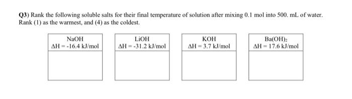 Solved Q3) Rank the following soluble salts for their final | Chegg.com