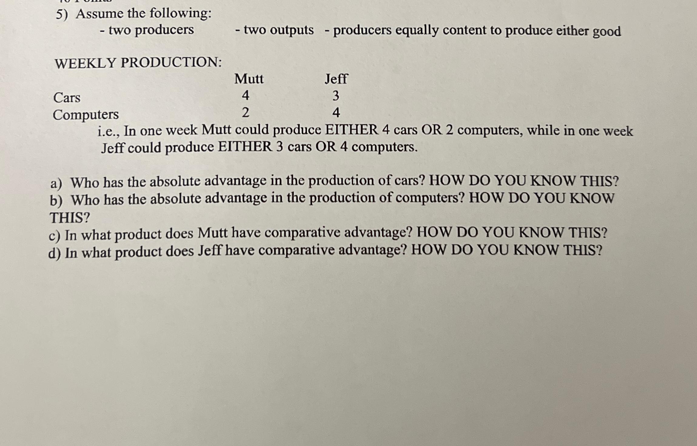 Solved Assume the following:two producers - ﻿two outputs - | Chegg.com