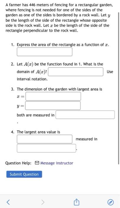 Solved A farmer has 446 meters of fencing for a rectangular | Chegg.com