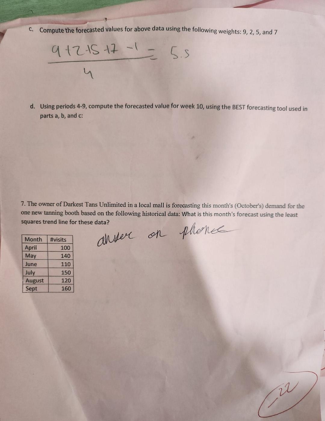 c. Compute the forecasted values for above data using | Chegg.com