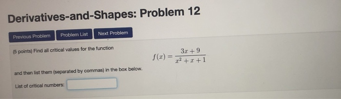 Solved Derivatives-and-Shapes: Problem 12 Previous Problem | Chegg.com