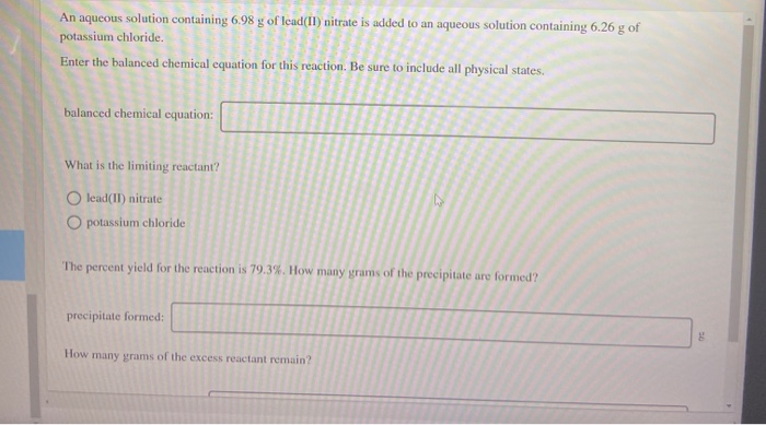 Solved An aqueous solution containing 6.98 g of lead(II) | Chegg.com