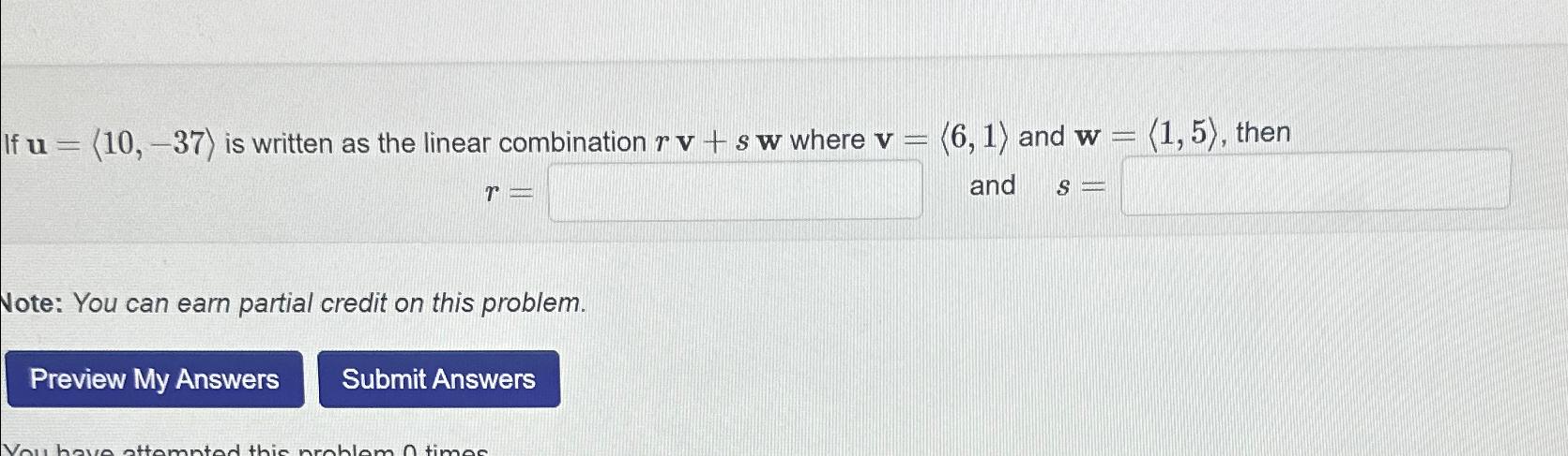 Solved If u=(:10,-37:) ﻿is written as the linear combination | Chegg.com