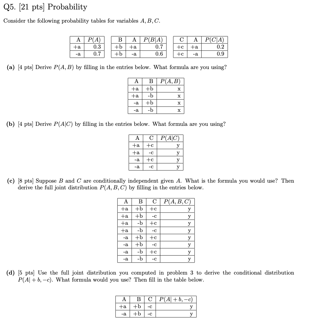 Solved Probability Consider the following probability tables | Chegg.com