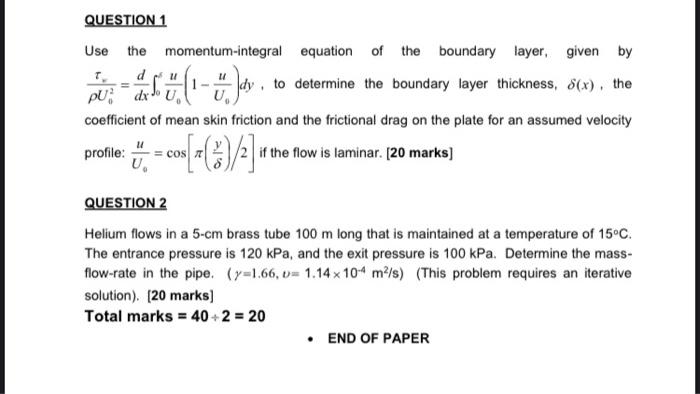 Solved Use the momentum-integral equation of the boundary | Chegg.com