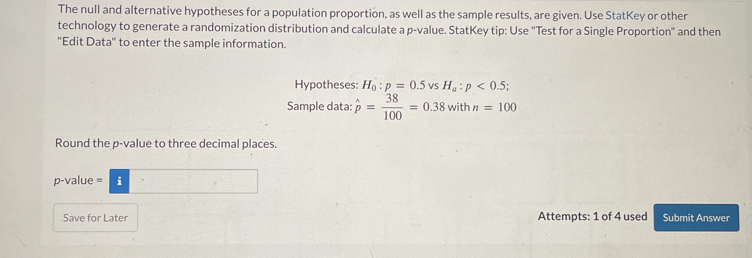 Solved The null and alternative hypotheses for a population | Chegg.com
