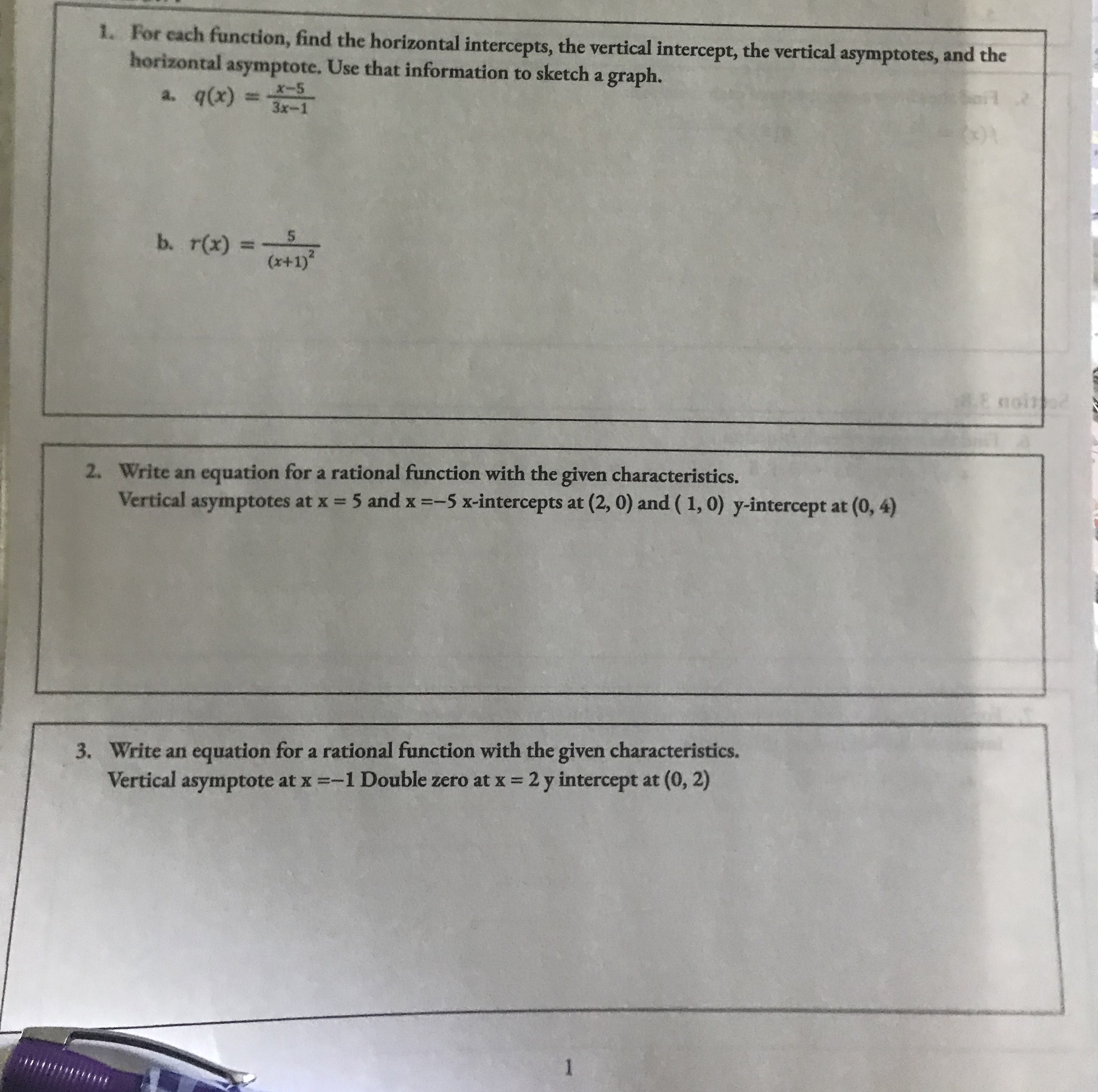 Solved For cach function, find the horizontal intercepts, | Chegg.com