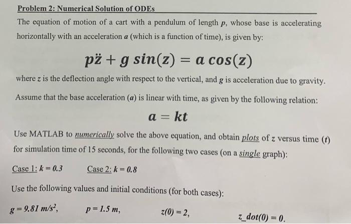 Solved The equation of motion of a cart with a pendulum of | Chegg.com