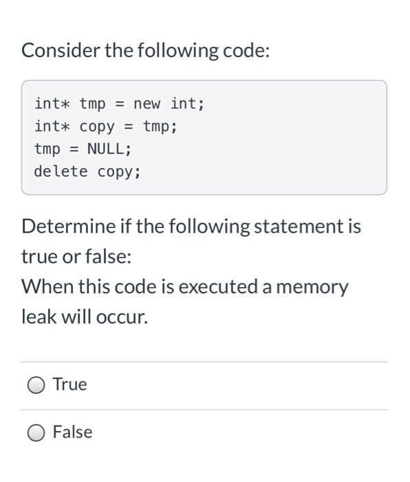 Solved Consider the following code: int* tmp = new int; int* | Chegg.com
