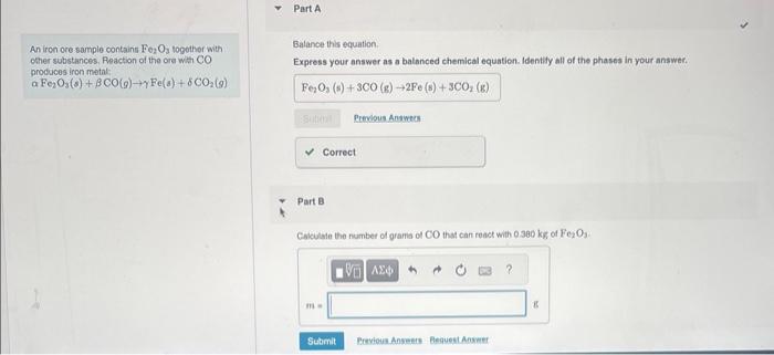 Solved An Iron Ore Sample Contains Fe2o3 Togother With