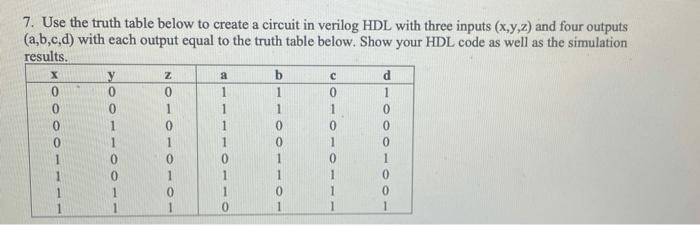 Solved 7. Use the truth table below to create a circuit in | Chegg.com