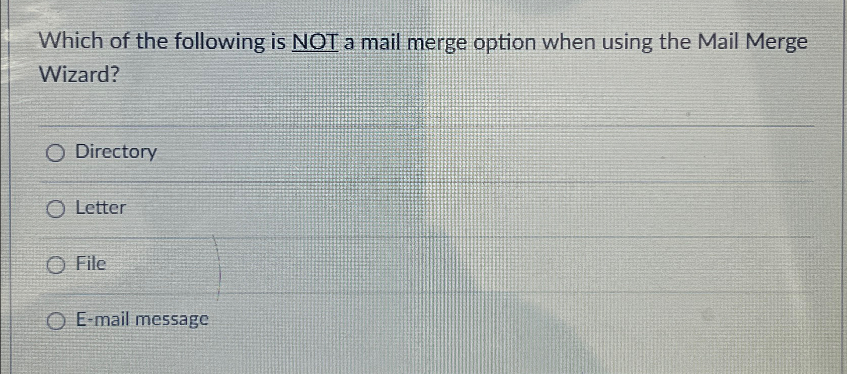 Solved Which of the following is NOT a mail merge option | Chegg.com