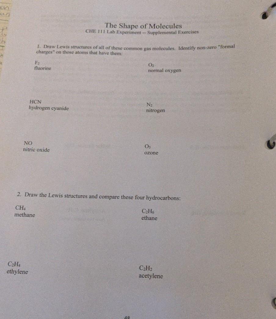 Solved The Shape of Molecules CHE 111 Lab Experiment -- | Chegg.com